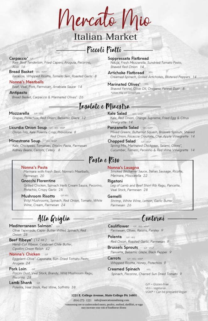 Menus - Mercato Mio Italian Market