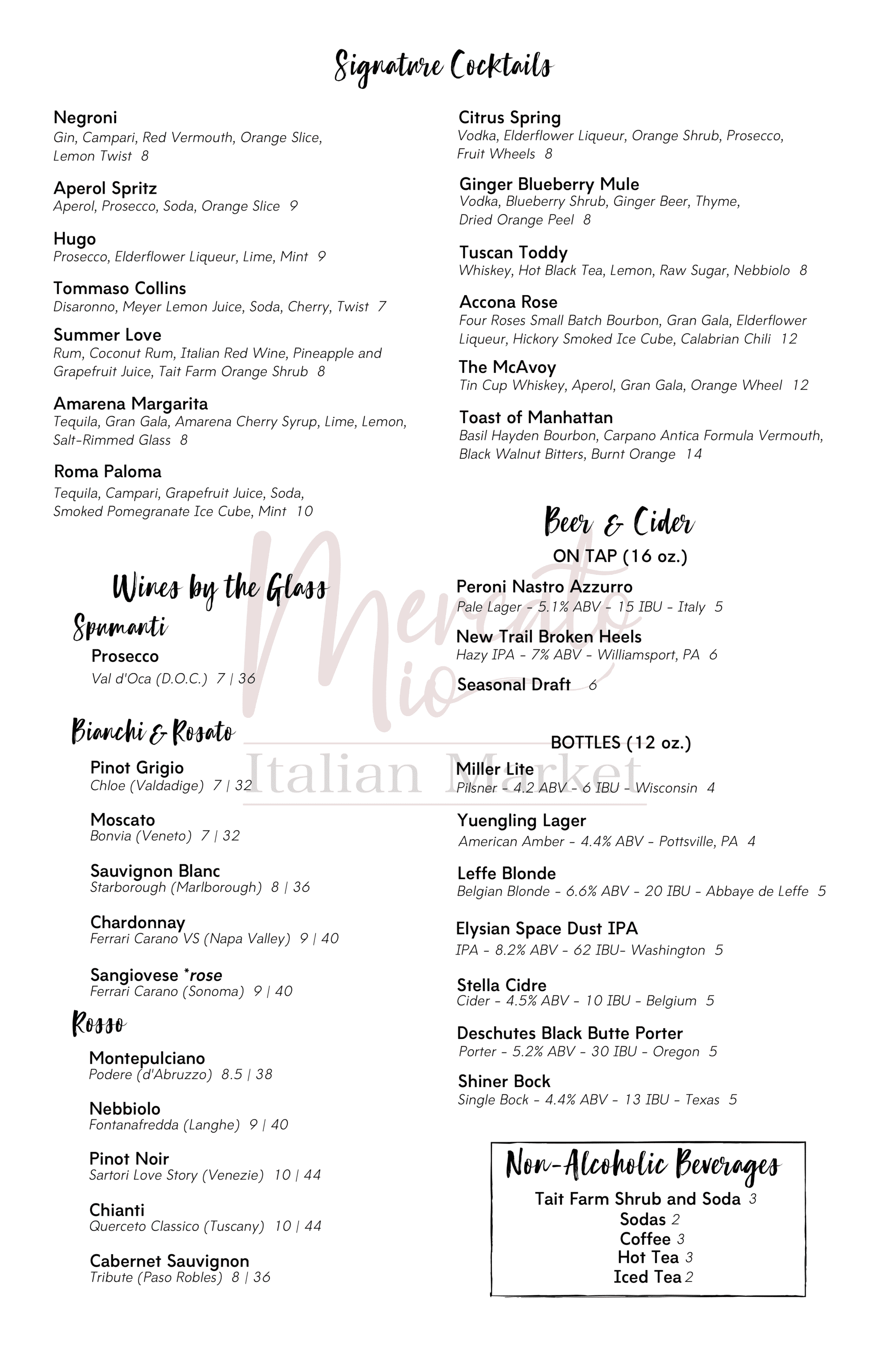 Menus - Mercato Mio Italian Market