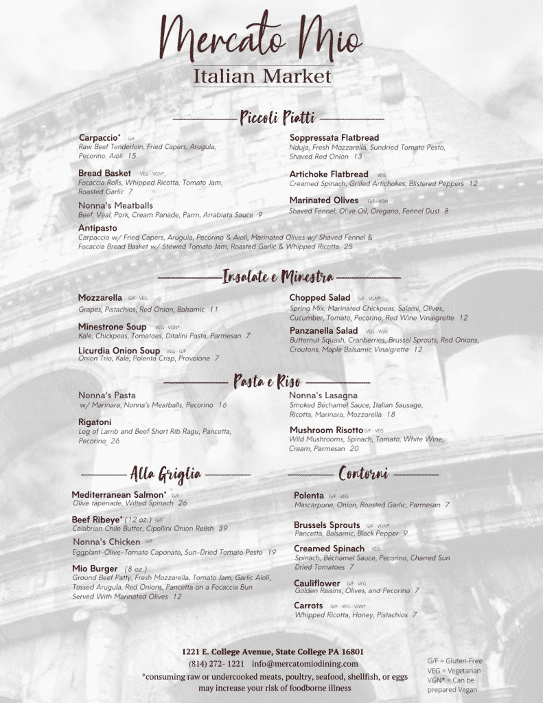 Menus - Mercato Mio Italian Market