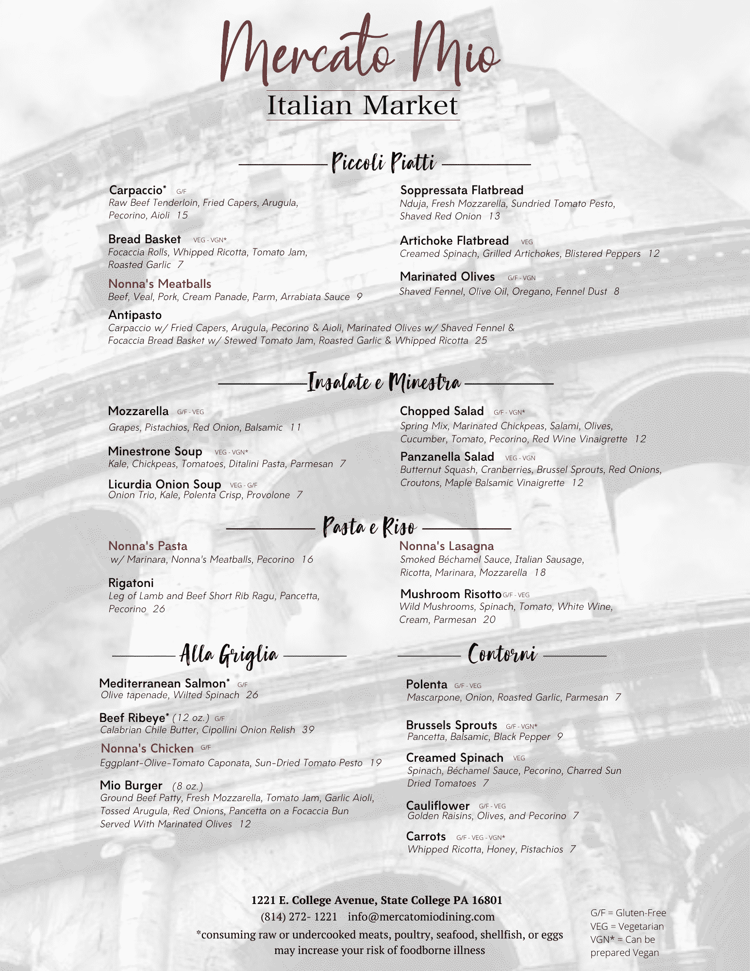 Menus - Mercato Mio Italian Market