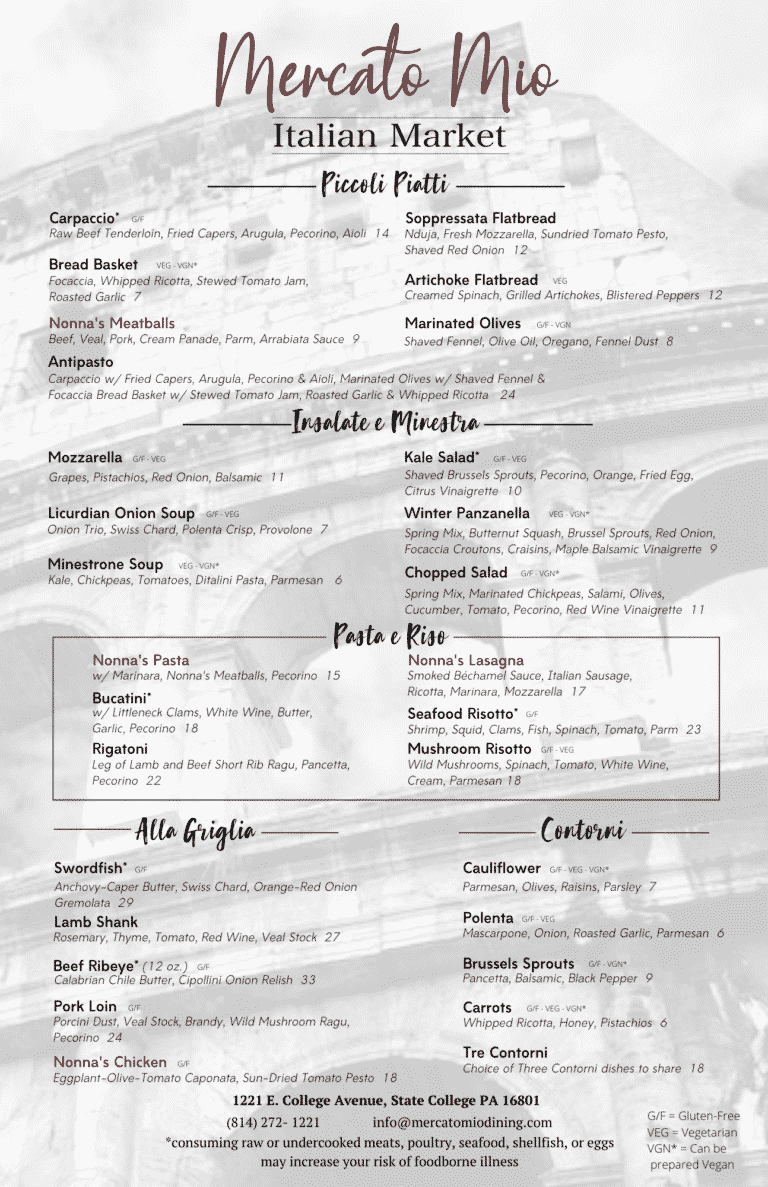 Menus - Mercato Mio Italian Market