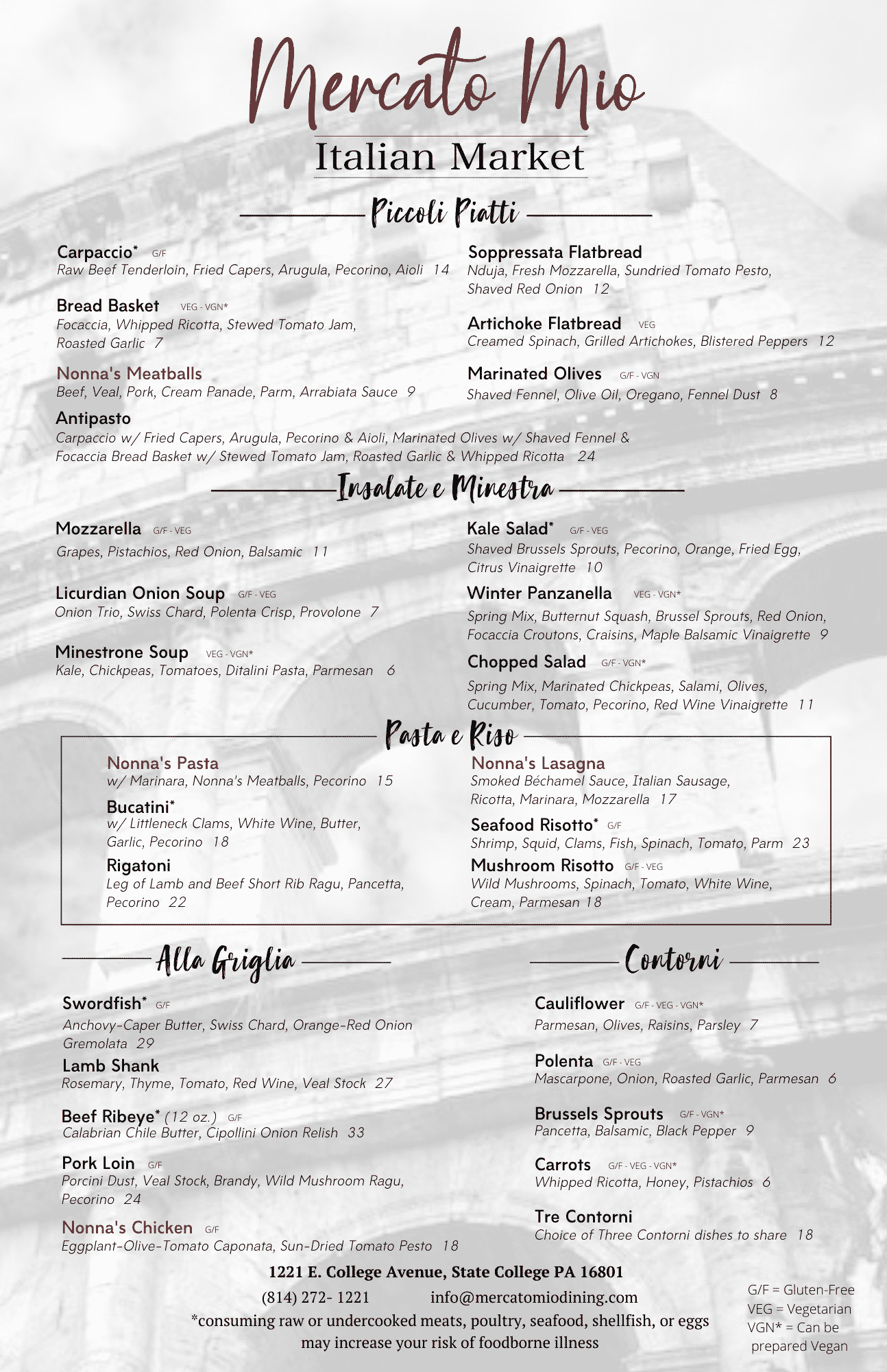 Menus - Mercato Mio Italian Market