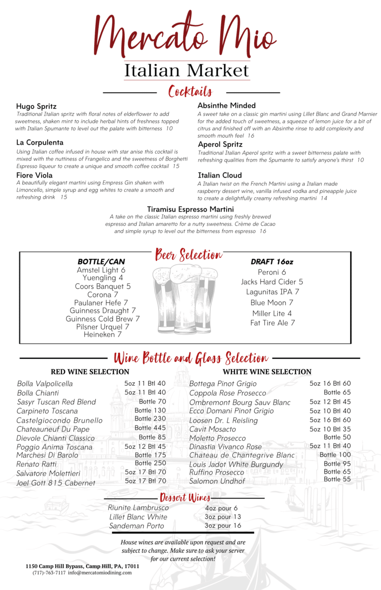 Menus - Mercato Mio Italian Market