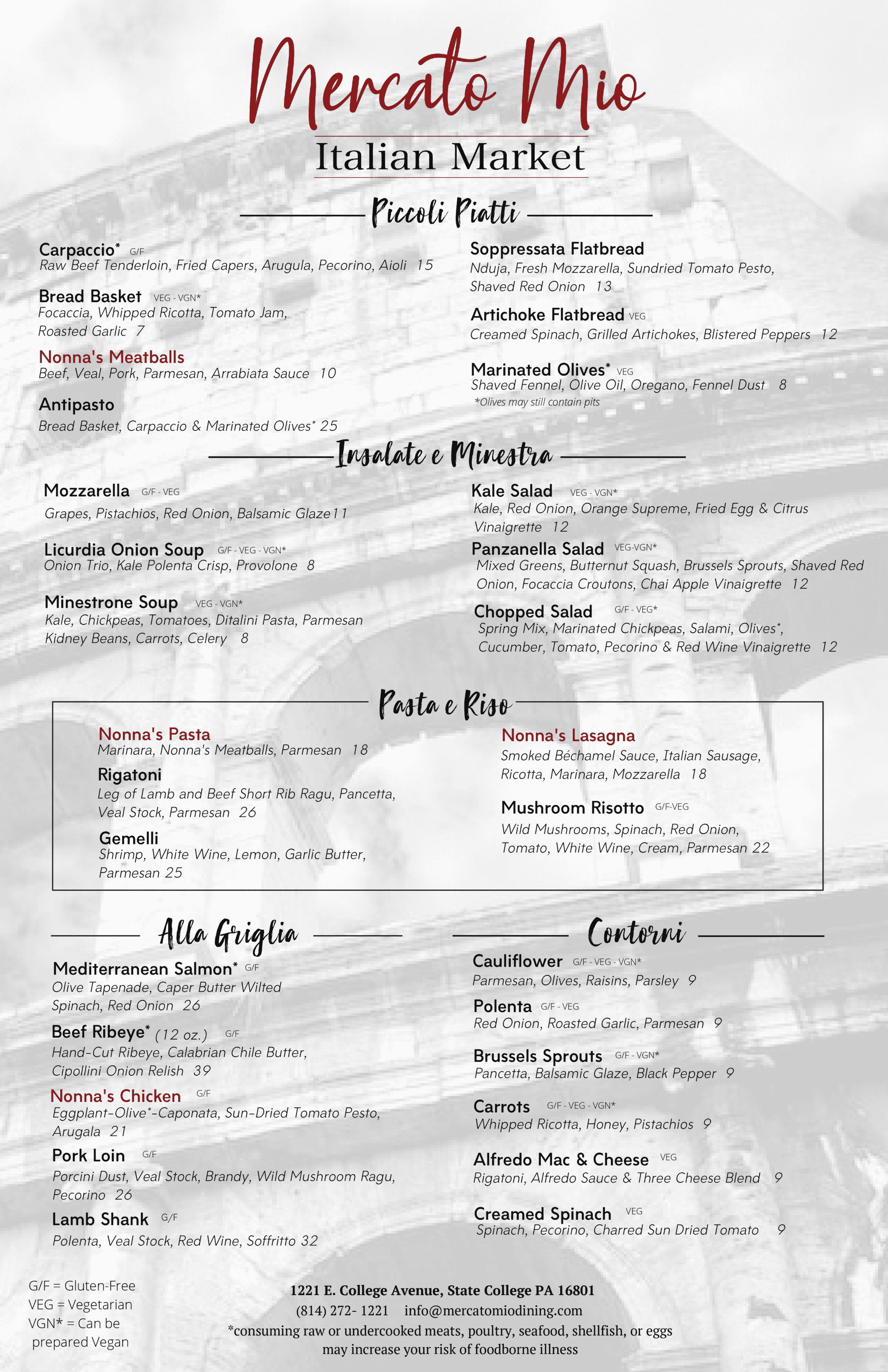 Menus - Mercato Mio Italian Market